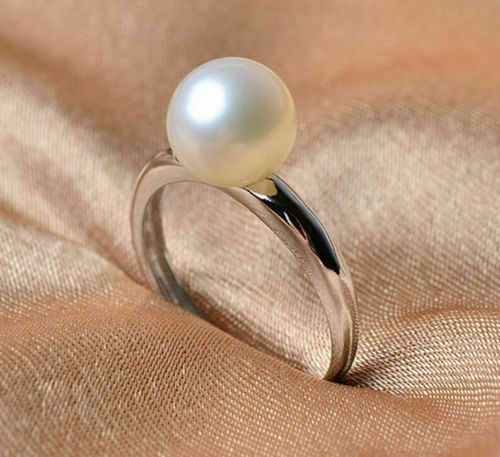Stunning natural perfect round AAA 10-11mm Akoya white pearl ring 925 ...