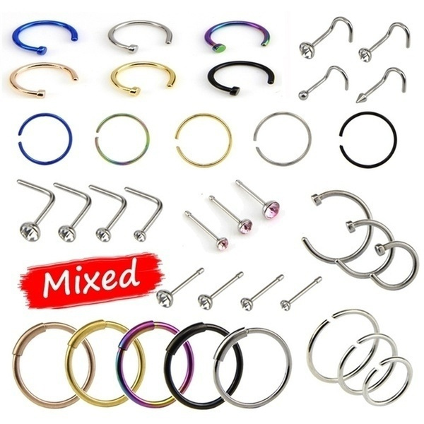 20pcs/lot Mixed Nose Ring Set Nose Studs Women Girl Colorful Crystal ...