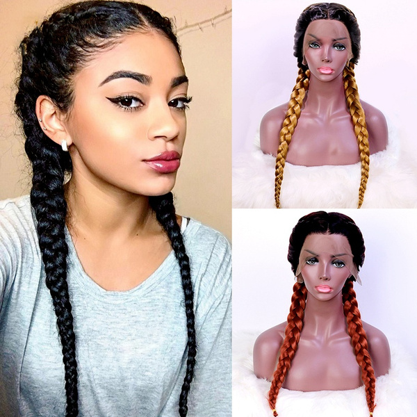 New Fashion 26 Inch Double Twist Braid Wig Lace Synthetic Fiber Mid ...