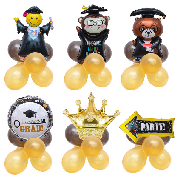 5PCS Graduation Foil Balloon Set with Crown Graduation Cap and ...