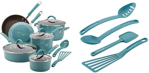 Rachael Ray Cucina Nonstick Cookware Pots and Pans Set, 12 Piece, Agave ...