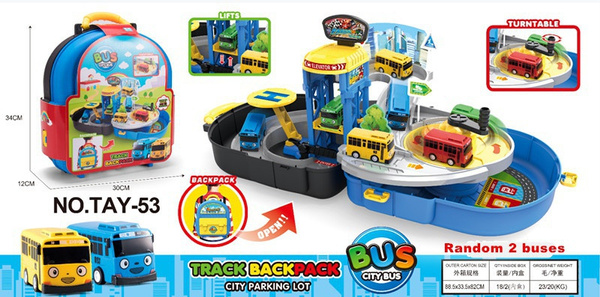 TAYO The Little Bus Toy Parking Lot Track Backpack Bus Kid's Toy Car ...