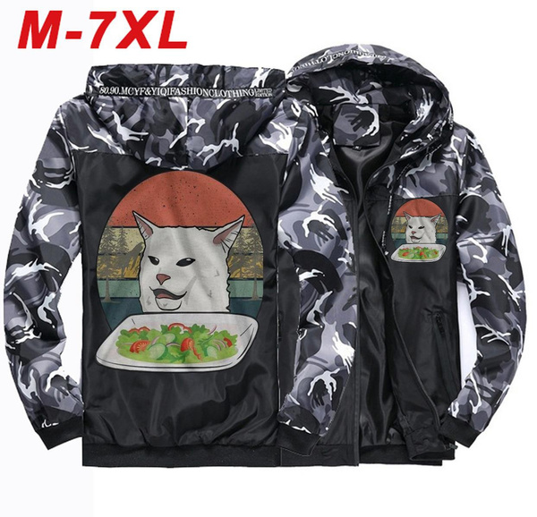 Cat Meme Yelling at Cat Vintage Men's Camouflage Jacket Military Style ...