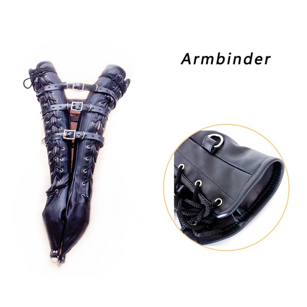 Leather Over Shoulder Arm Binder Slave Lockable Glove Sleeves Armbinder ...