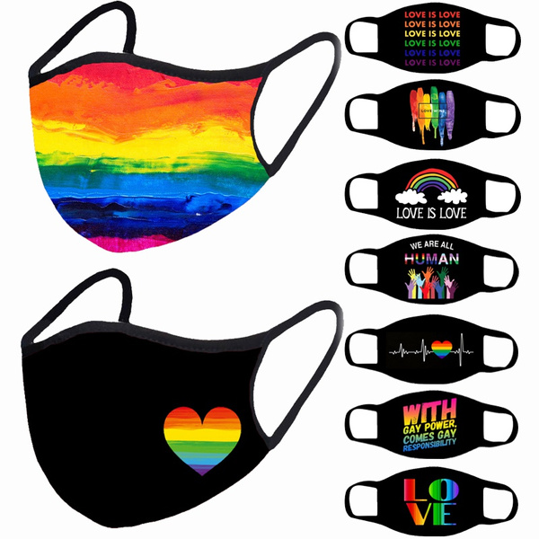 Heart Rainbow LGBT Gay Pride Cotton Face Mask Cloth Unisex Reusable ...