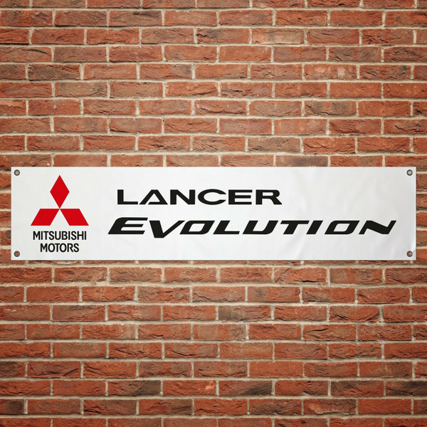 Mitsubishi Lancer EVO Banner Garage Workshop PVC Sign Rally Car Track ...