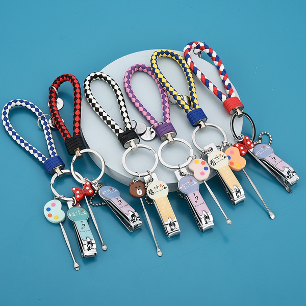 Portable Pu woven key ring, earpick nail clippers key chain integrated ... Portable Pu woven key ring, earpick nail clippers key chain integrated ...