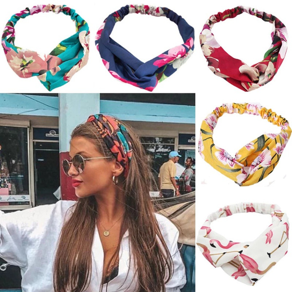 Summer Bohemian Hair Bands Print Headbands Retro Cross Turban Bandana