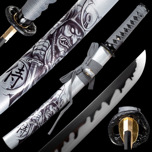 21-inch short katana, full Tang, hand-grinded, super sharp, tempered ...