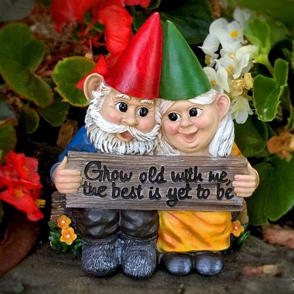 Gnome Couple in Love Figurine Grow Old Together Statue Home Garden ...