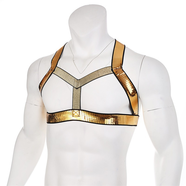 Men's Golden Shiny Chest Harness Men Bondage Clubwear Costume | Wish