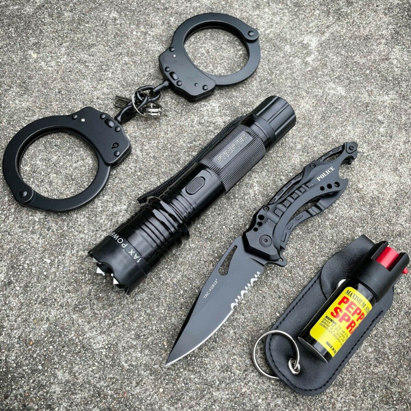 Self Defense Kit - Stun Gun Flashlight w/ Pepper Spray Pocket Knife ...