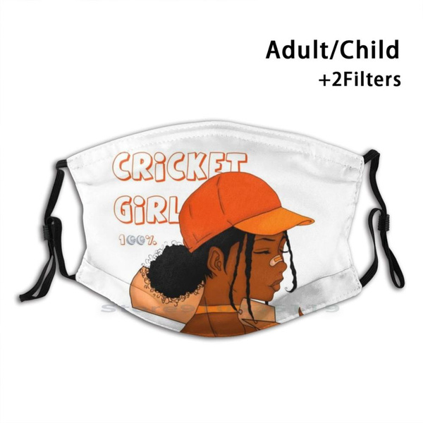 Cricket Girl Reusable Mouth Face Mask With Filters Kids Cricket Girl ...