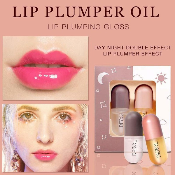 2pcs Set Natural Lip Plumper, Day and Night Double Effect Lip Enhancer and Lip Care Serum ,Plant ...