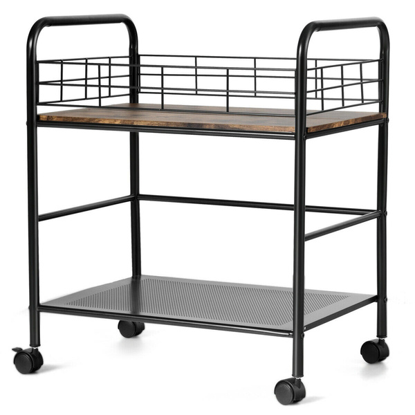 2-Tier Storage Rolling Cart Trolley W/Lockable Wheels Organizer Metal ...