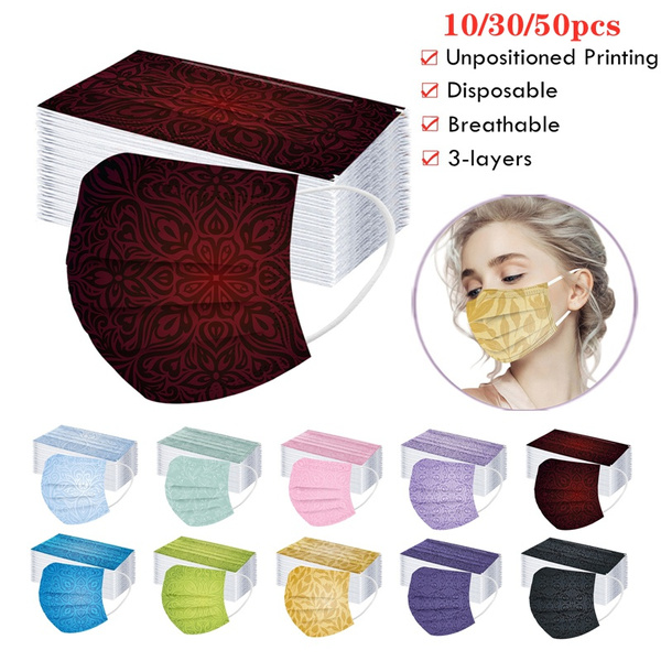 10/30/50pcs Adult Fashion Disposable Face Mask Unpositioned printing ...