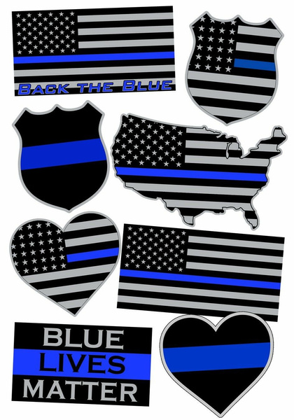 Thin Blue Line Police Flag Sticker Pack Back Car Vehicle Window Bumper ...