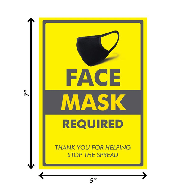 5"x7" (Pack of 6) Face Mask Required Sign Stickers Wall Window Decals ...