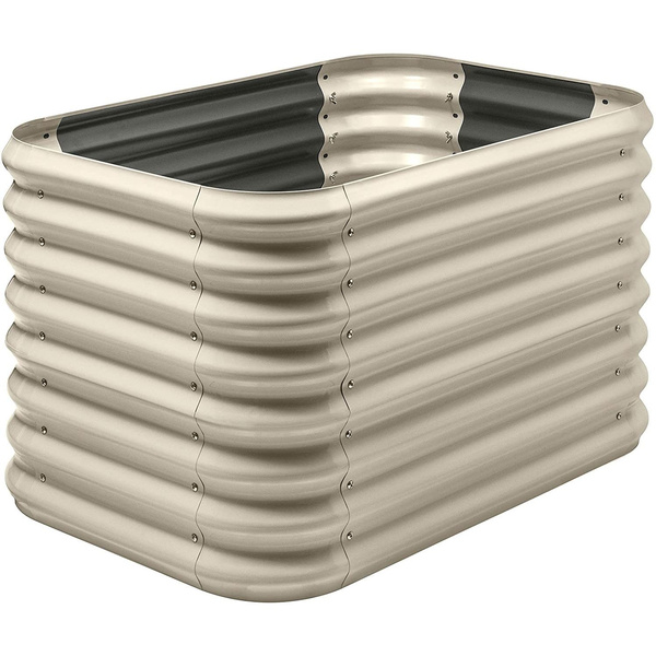 Stratco Double Raised Corrugated Steel Modular Garden Bed, Beige (Open ...