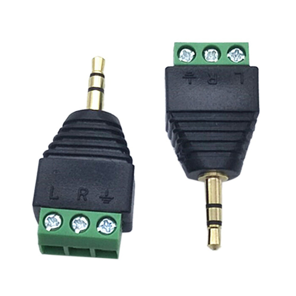 3.5MM Male 3 pin Terminal Block Plug Connector Dual Channel Stereo ...
