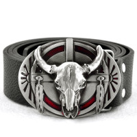 Belts for Men with Red Enamel Western Cowboy Rodeo Longhorn Bull Skull ...