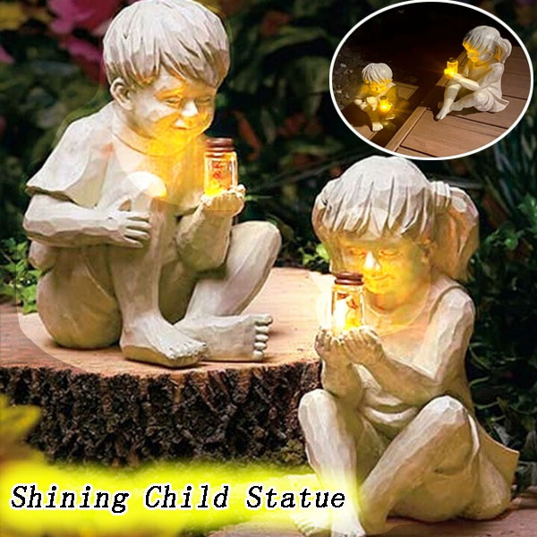 New 3D Luminous Boy and Girl Garden Statue Resin Pot Boy and Girl ...