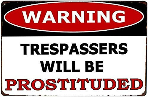 Vintage Tin Sign,12x8Inche Warning Trespassers Will Be Prostituted ...