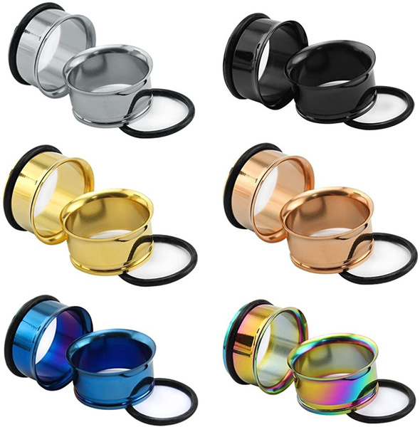 6 Pairs 3-25mm Stainless Steel Single Flared Ear Flesh Tunnel with ...