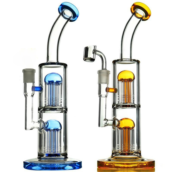 Water pipe glass Dab Rig recycler oil rigs bubbler 14mm joint with banger diffuses arm tree ...