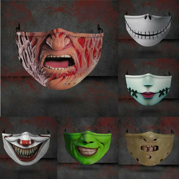 8 Types Halloween Mask Funny Scary Fashion Washable Reusable Face Mask ...
