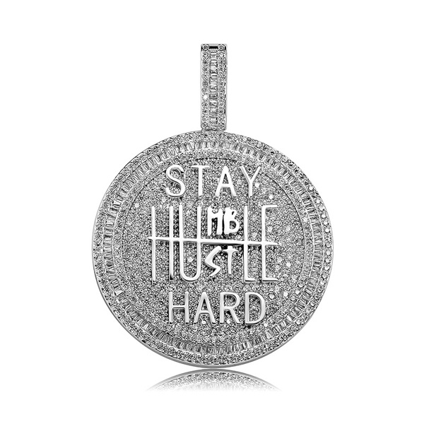 TOPGRILLZ Spinner Letter Pendant Necklace Iced Out Hip Hop/Punk Gold ...