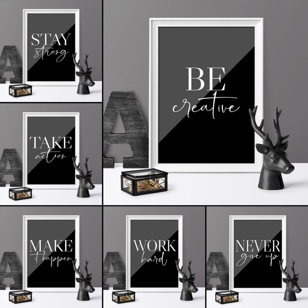 14 Panel Motivational Quotes Monochrome Prints Canvas Poster ...