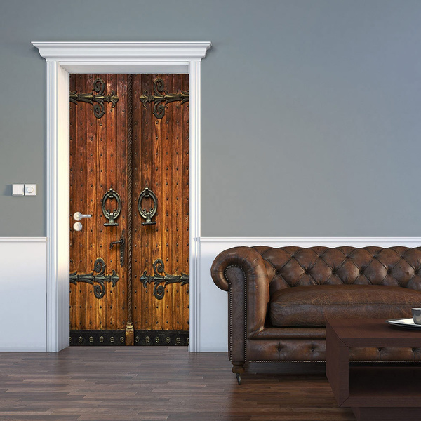 Custom Size Retro Wood Door Pattern Mural For Bedroom Door Self ...