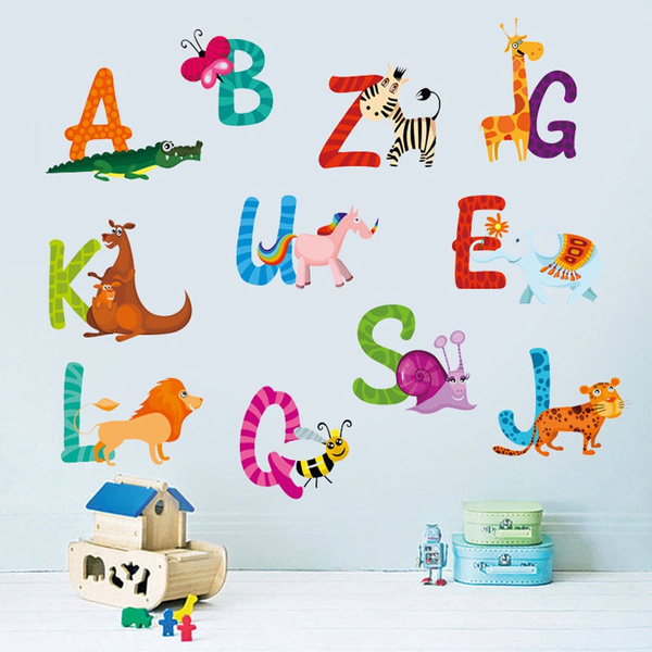 ABC Animal Alphabets Wall Sticker Removable Cartoon Decals for Baby ...