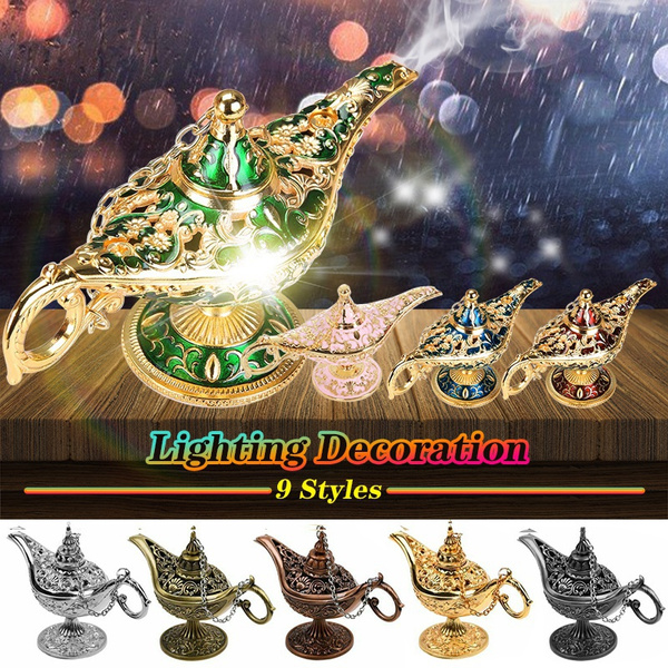 Retro Teapot Metal Crafts Magic Lamp Wishing Light Collectable for Home ...