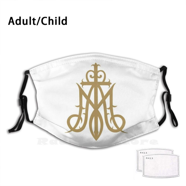 Dust Mask With 6 filters Virgin Mary Monogram Ave Maria Print Washable ...