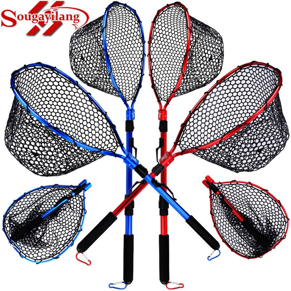Sougayilang Fishing Net Aluminum Foldable Landing Net with Soft Rubber ...