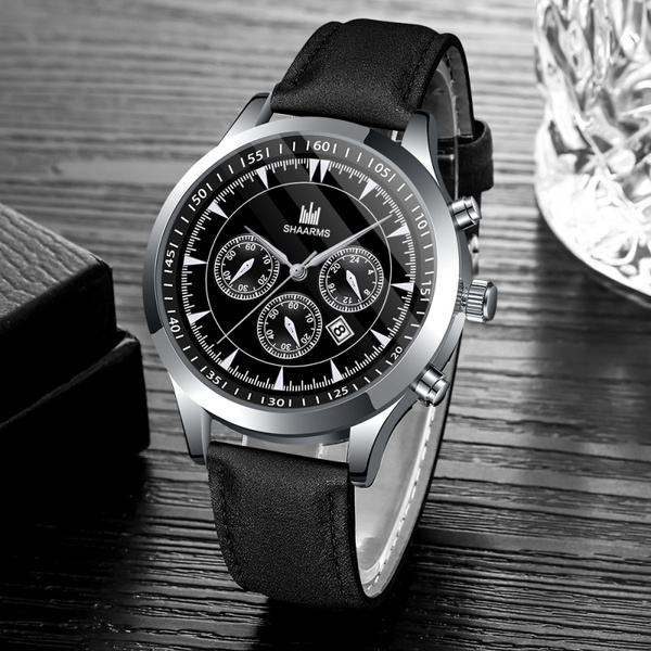 2021 Luxury Quartz Sport Military Stainless Steel Dial Leather Band ...