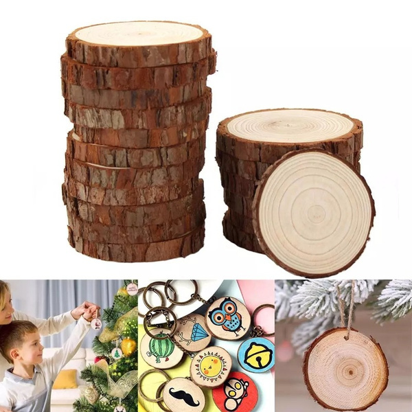 3-12cm Natural Pine Round Unfinished Wood Slices Circles With Tree Bark ...