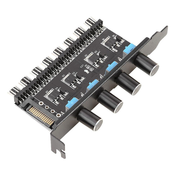 12V Computer Case Fan Hub Regulator 8 Way 4 Knob SATA/4Pin fan Speed ...