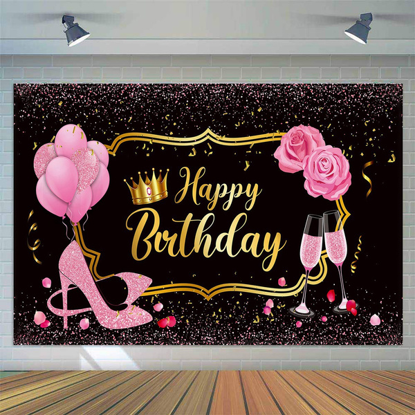 5x3ft/7x5ft/9x6ft Women Happy Birthday Party Backdrop Fabric Sweet Pink ...