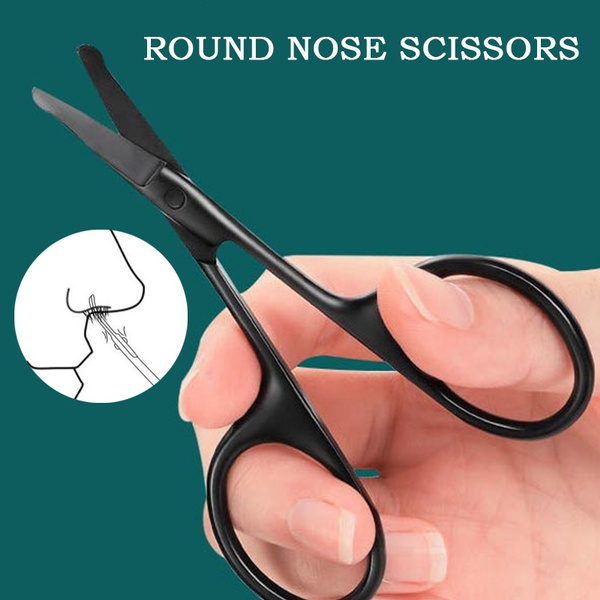 1PC Silver Mirror Light Black Round Head Safety Nose Hair Scissors ...