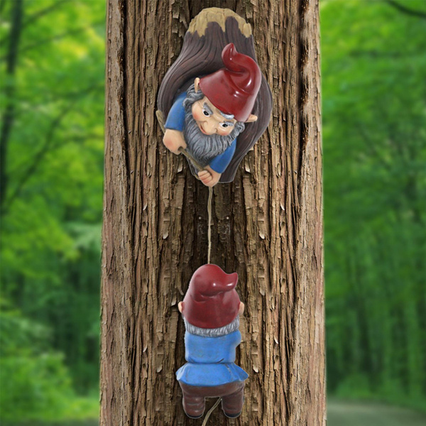 Climbing Gnomes Tree Hugger Decor Unique Garden Sculpture Cartoon Dwarf ...