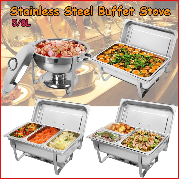 1/2PCS 9L Stainless Steel Square Buffet Stove Dish Set Food Warmer ...