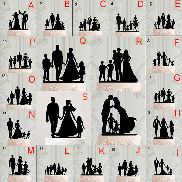 Contour Wedding Cake Topper Family Cake Topper Bride Groom Mr and Mrs ...