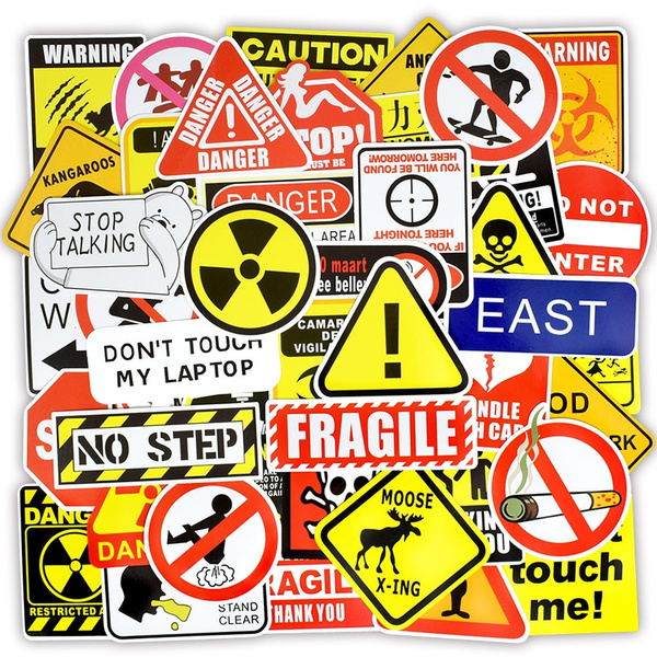 25/50 PCS Warning Stickers Danger Banning Signs Reminder Waterproof ...