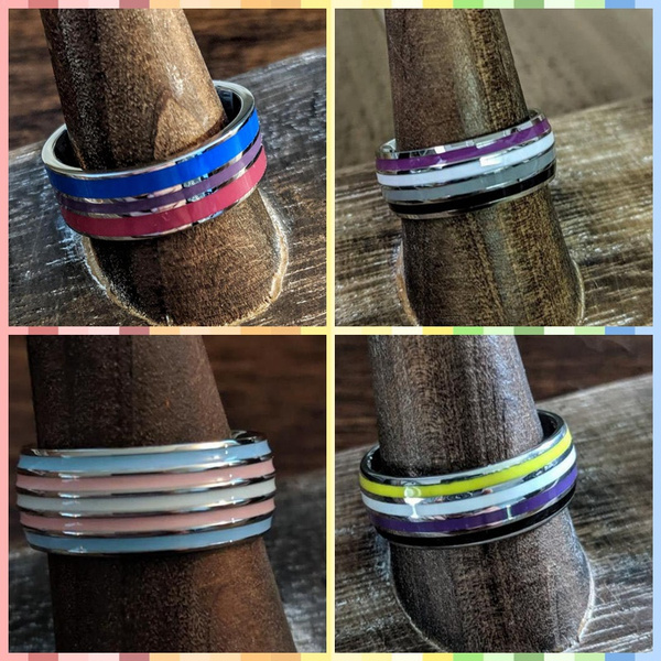 1 Pc New Bisexual Transgender Asexual Non Binary Pride Stainless Steel Ring European And