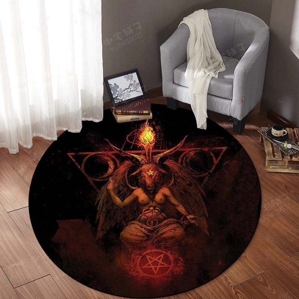 Skull Satanic Goat Inverted Pentagram Wing Demon Version Area Rug ...