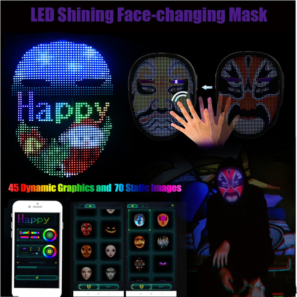 2 Types LED Shining Mask APP Editing Variable Gestures Face-changing ...