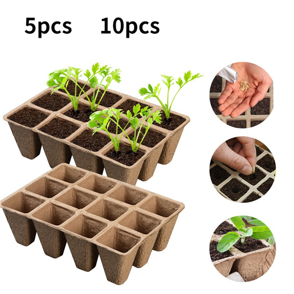 12 Holes Peat Pots Seed Starter Trays Garden Plant Nursery Box Organic ...
